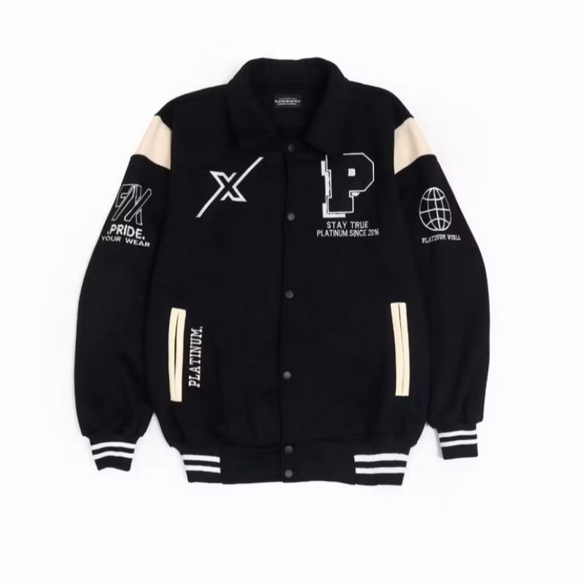 Jual PLATINUM WORLD Jacket Varsity Full Bordir RV HITAM Outerwear ...