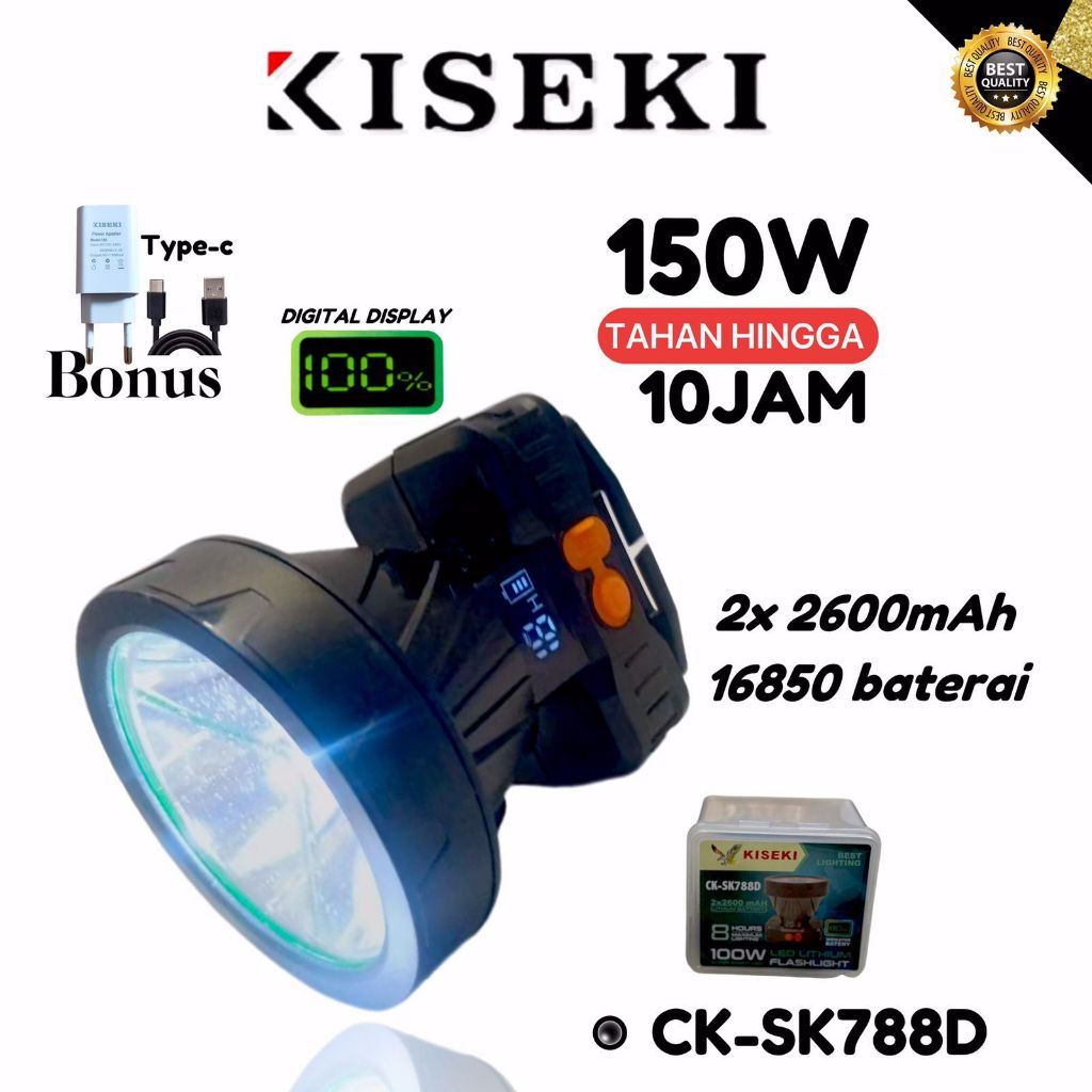 Jual Kiseki Senter Kepala CK-SK 788D 150-Watt Cahaya Putih 2x2600mAH Lithium Baterai Led Digital ...