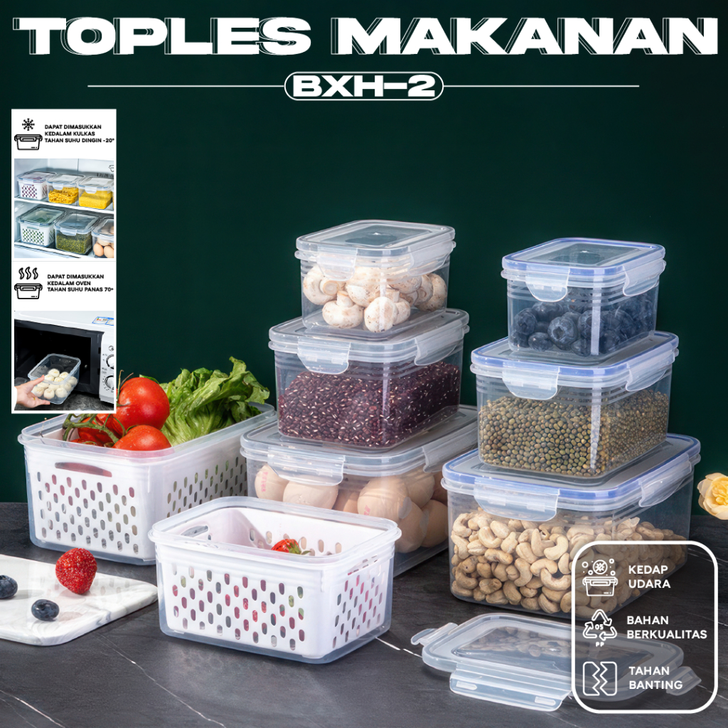 Jual [ MURAH ] Kotak Plastik Kedap Udara Wadah Penyimpanan Makanan Buah ...