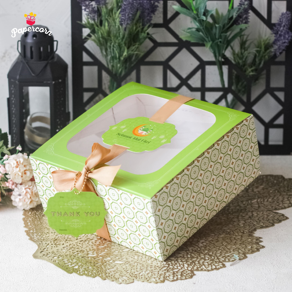 Jual 10 pcs Box Cake Lebaran Idul Fitri - Green Mika uk 22x22x10cm ...