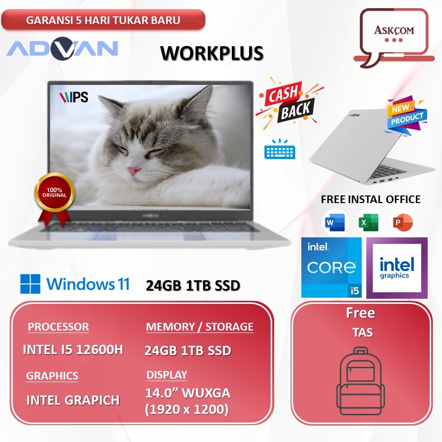 Jual Laptop Advan Workplus I5 12600H 24GB 1TB SSD W11 14.0WUXGA ...