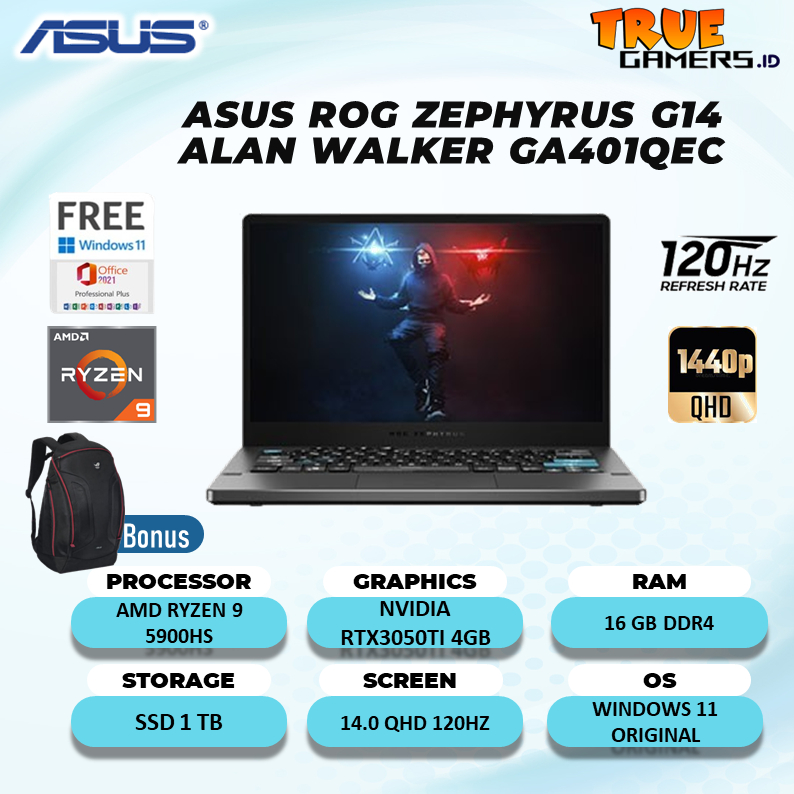 Jual Laptop Gaming Asus ROG ZEPHYRUS G14 ALAN WALKER GA401QEC RYZEN 9 ...