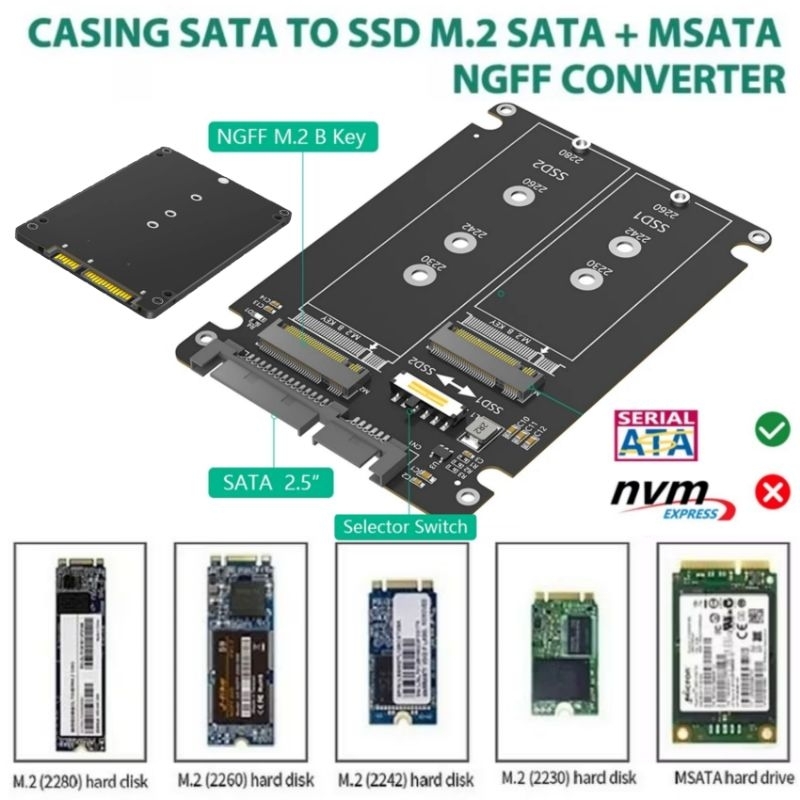 Jual Casing SATA III to SSD M.2 SATA + MSATA Converter NGFF 6 Gbps 2,5 inch | Shopee Indonesia