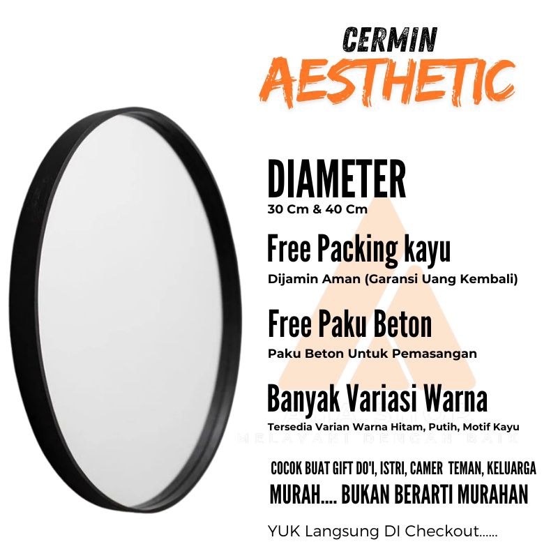 Jual Kaca cermin dinding bulat aesthetic murah diameter 30 Cm dan 40 Cm ...