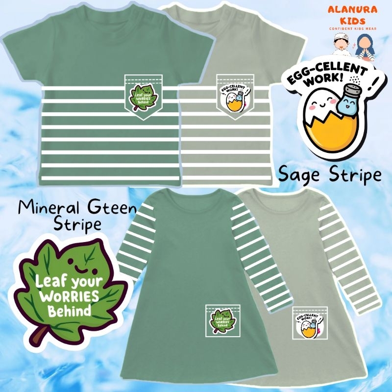 Jual Kaos Couple Tunik Anak Adik Kakak Alanura Kids Mineral Green Strip ...