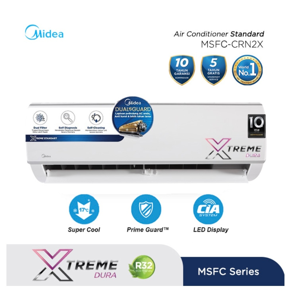 Jual Midea AC Wall Mounted Split Standard Double Gold Fin 1/2 PK - MSFC ...