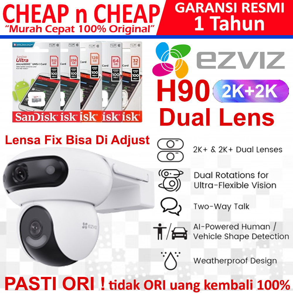 Jual Ezviz H90 Dual Lens 2K+ 8MP Wide Angle + Rotate 4MP+4MP 2K+2K ...