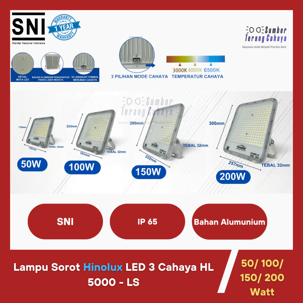 Jual Lampu Sorot Hinolux LED 3 Cahaya HL 5000 - LS 50/ 100/ 150/ 200 ...
