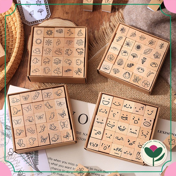 Jual 1 set isi 25 pcs fun and interesting wooden stamp emoji weather ...