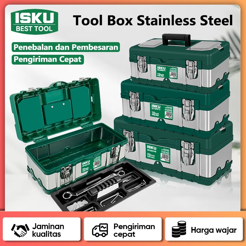 Jual ISKU Kotak Perkakas Besar 2 Lapis Stainless Steel 15-20 Inch ...