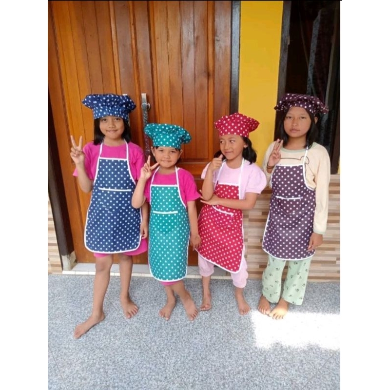 Jual apron anak celemek anak tk plus topi koki chef satu set anak ...