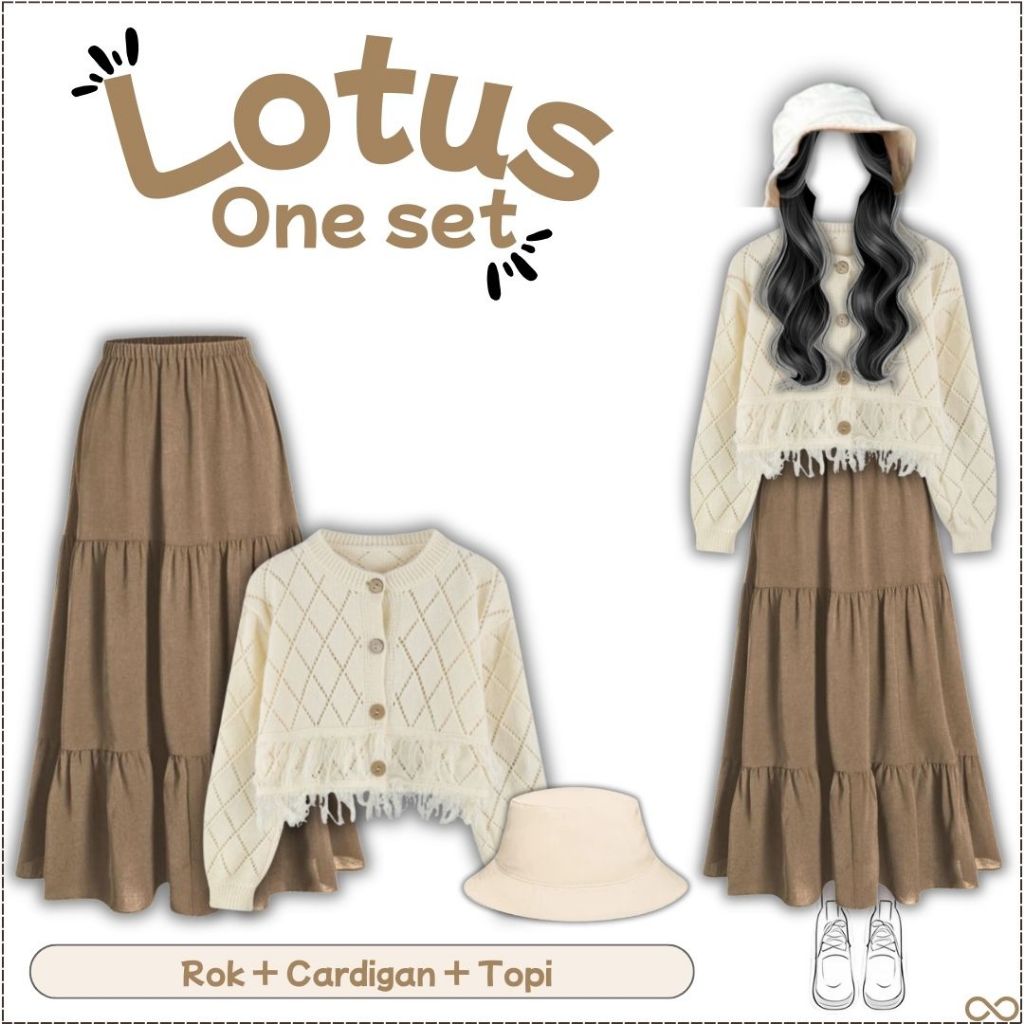 Jual Lotus One Set Rok dan Atasan (Cardigan broken white dan rok coksu ...