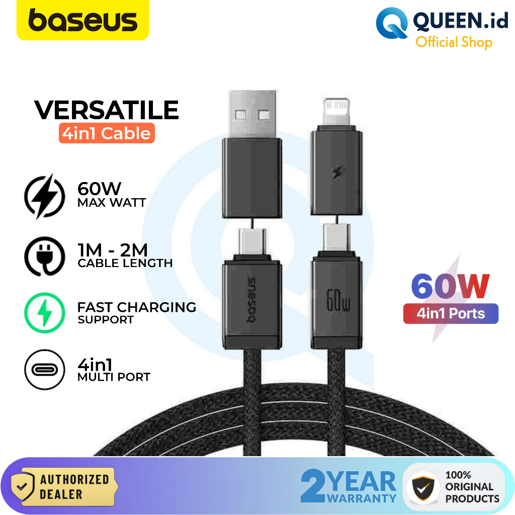 Jual Baseus Versatile 4in1 Kabel Data Charger USB TYPE C TO C Lightning 60W PD Dual Head Nylon ...