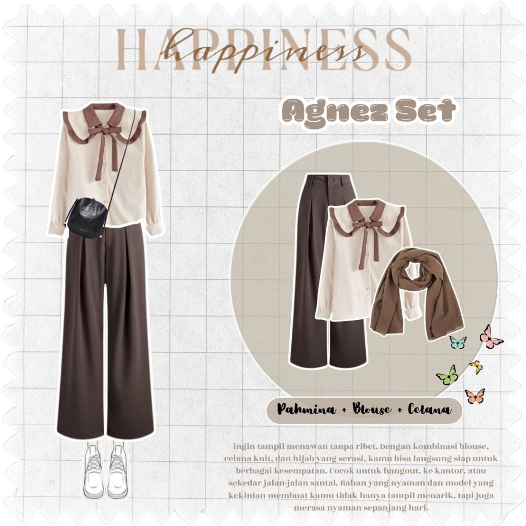 Jual One Set Agnez Setelan 3in1 ( Hijab Pashmina + Blouse Sailor + Celana Jennie Knit ) OOTD ...