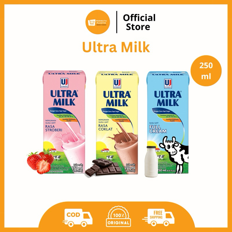 Jual [Khusus Instant] UHT Susu Ultra Milk Stroberi, Coklat, Full Cream 250 ml | Shopee Indonesia