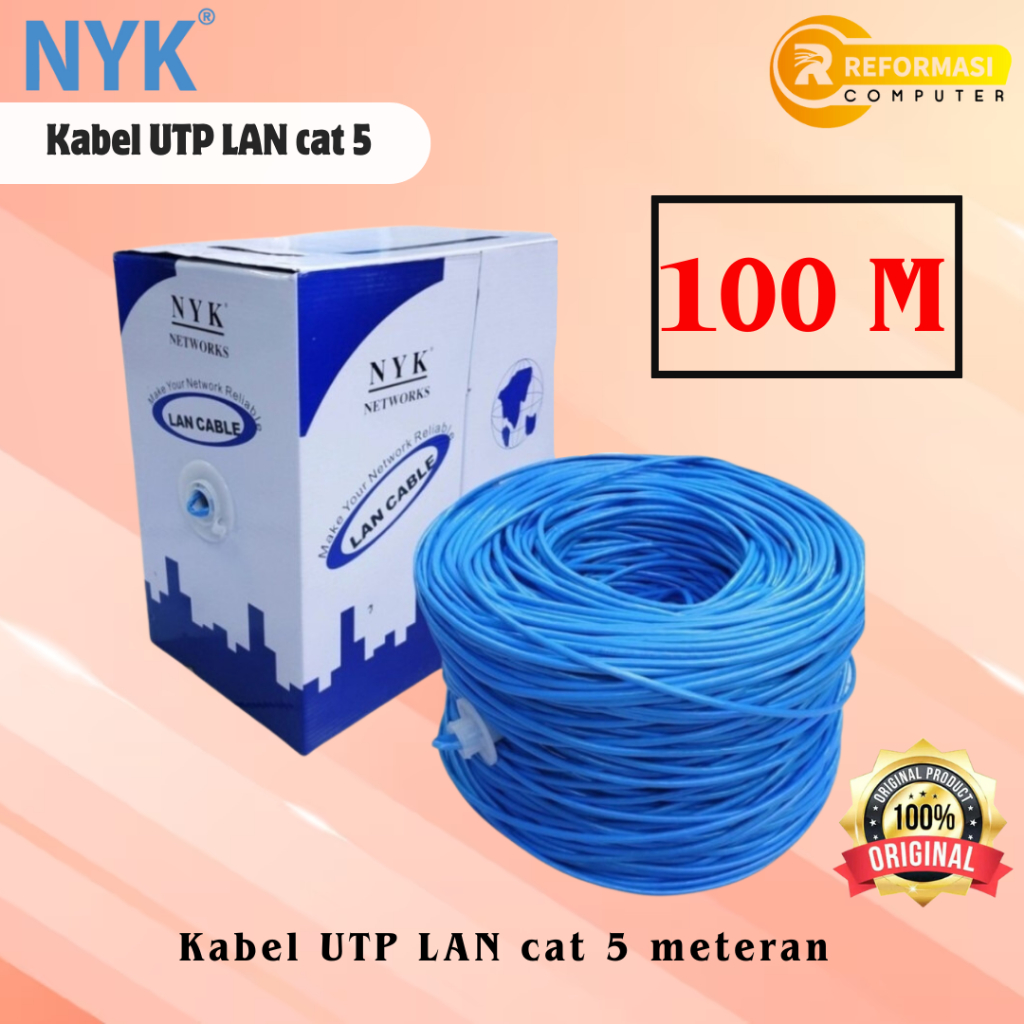 Jual NYK Kabel UTP LAN cat 5 NYK meteran 100 meter | Shopee Indonesia