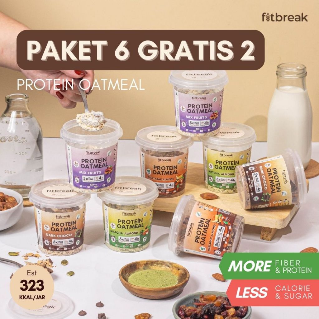 Jual Paket 6 Gratis 2 Protein Oatmeal Fitbreak / Healthy Snack ...