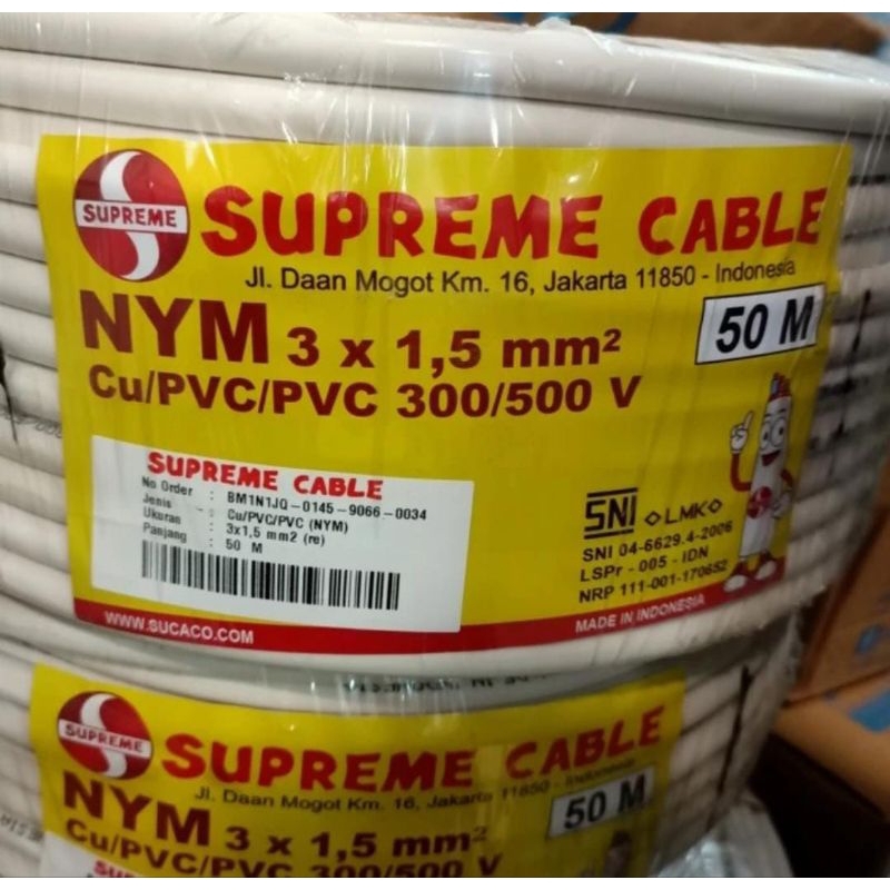 Jual Kabel NYM Supreme 3X1.5 NYM 3X1.5 Kawat Tembaga Panjang 50 meter Original Supreme Cable ...