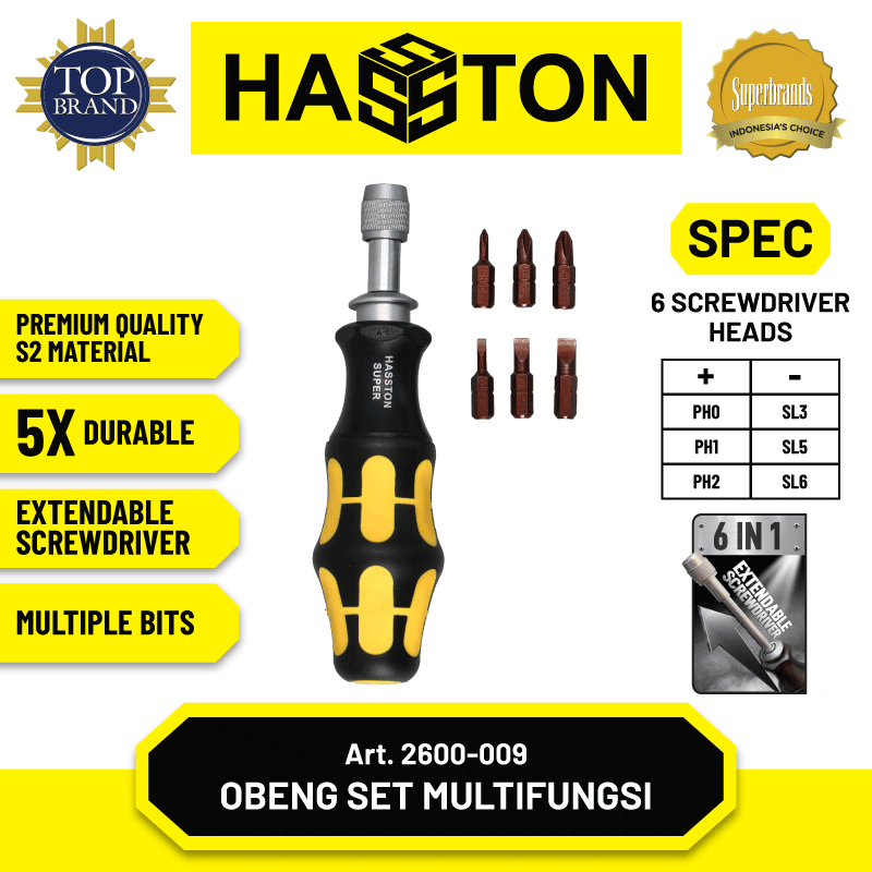 Jual Hasston Obeng Adjustable / Obeng Set Multifungsi 6 in 1 (2600-009 ...