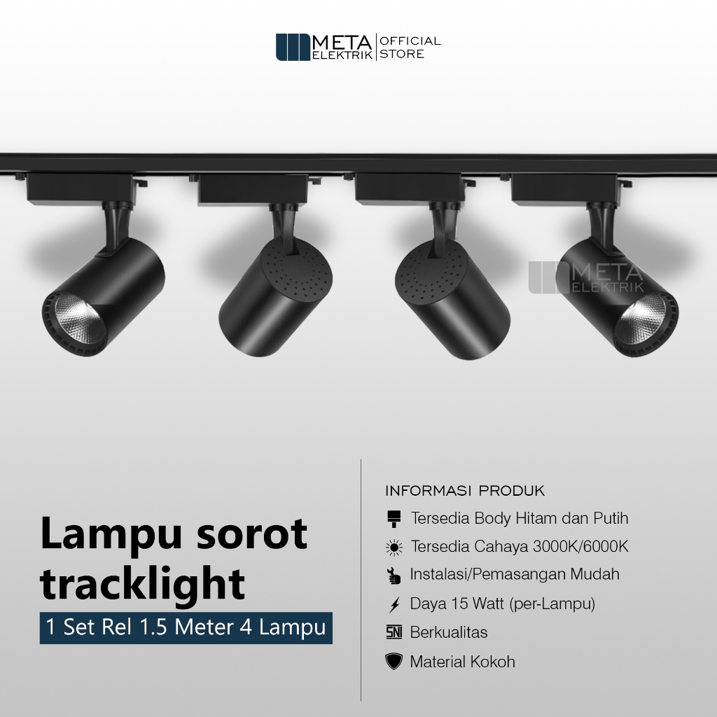 Jual Paket Lampu sorot rel 1.5M isi 4 spotlight track light rell 15 ...