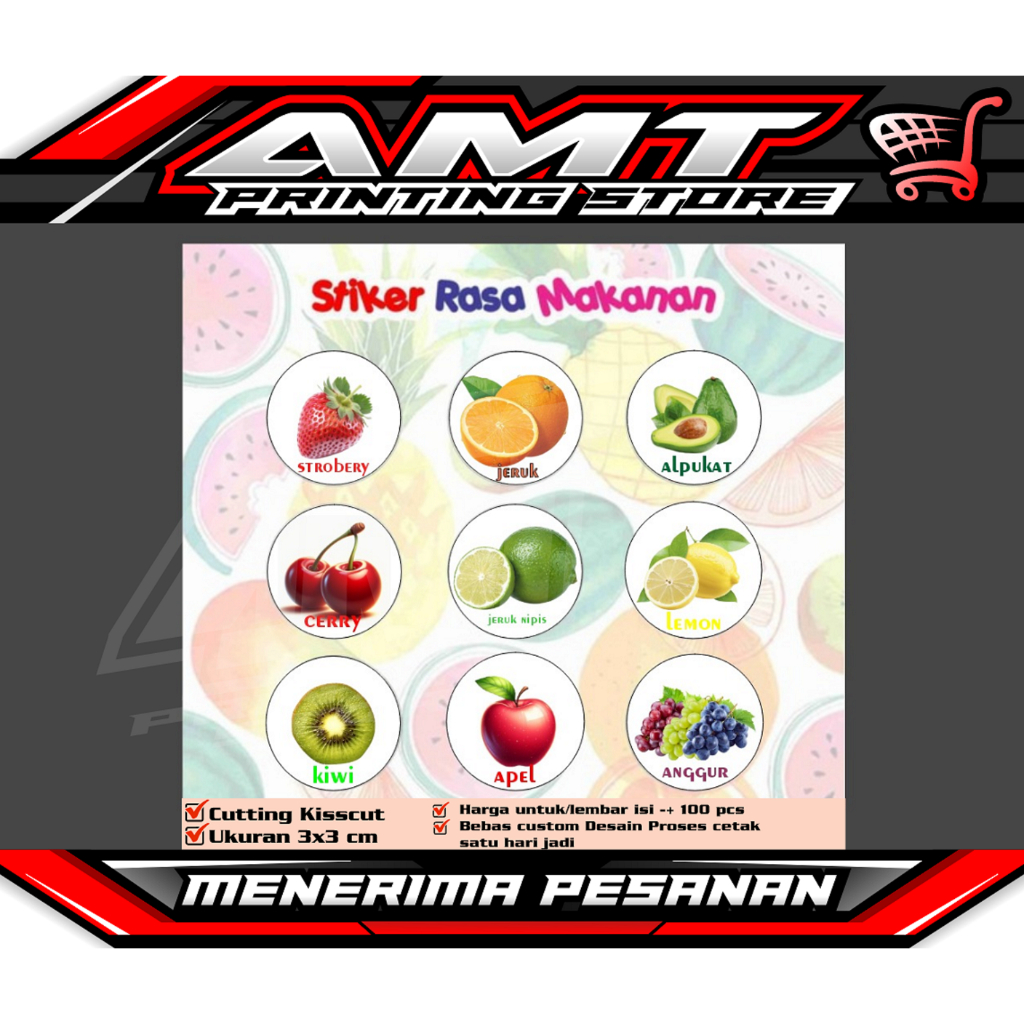 Jual Stiker Label Rasa Buah - Bahan cromo Ukuran 3x3 Cm - bisa Request ...