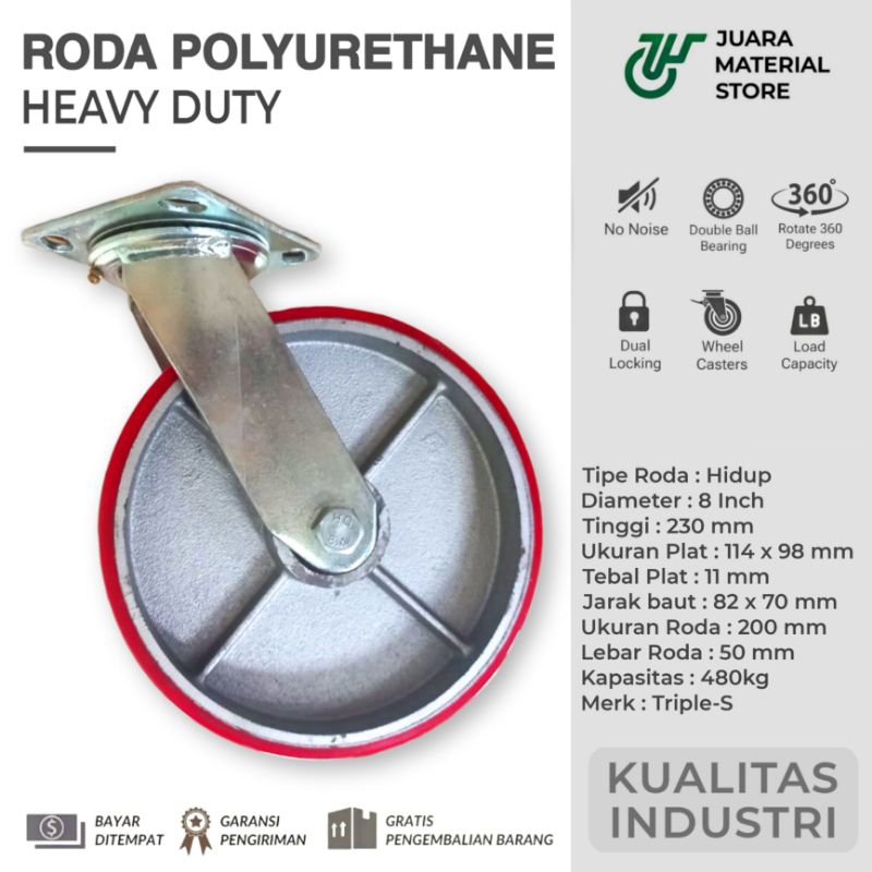Jual Roda Trolly PU Heavy Duty 8 inch 200 mm - Hidup | Shopee Indonesia