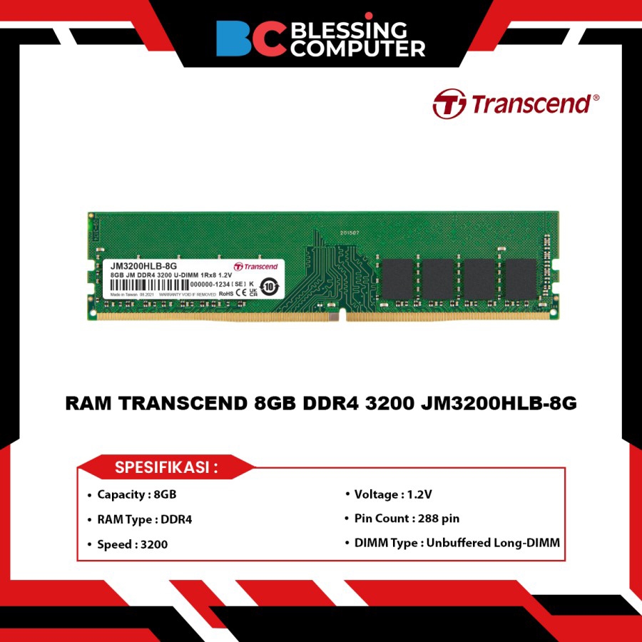 Jual RAM TRANSCEND 8GB DDR4 3200 JM3200HLB-8G | Shopee Indonesia