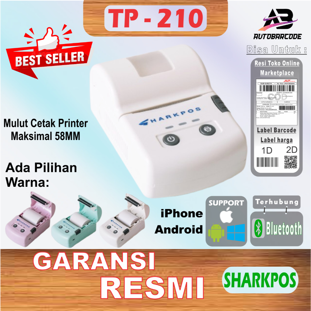Jual Printer Barcode Bluetooth Sharkpos TP-210 Dual Mode Label Harga Stiker Resi Pengiriman ...
