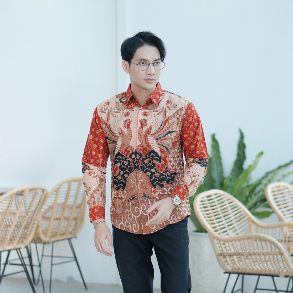 Jual BATIK AMORA MOTIF ADIPRANA TERRACOTTA Kemeja Batik Pria Premium ...