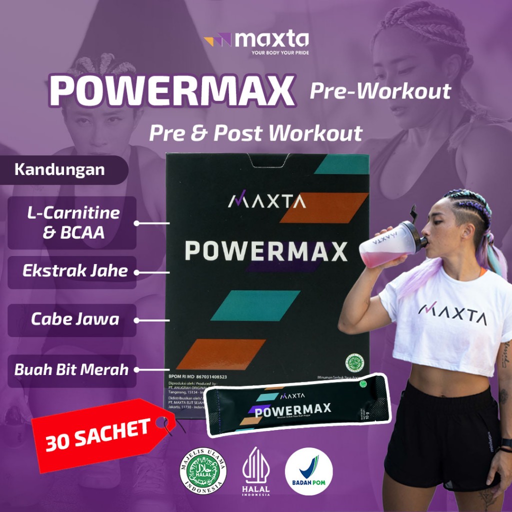 Jual PWO Natural Kafein MAXTA POWERMAX Pre Workout Suplemen Gym isi 30 x 10gr BPOM & HALAL ...