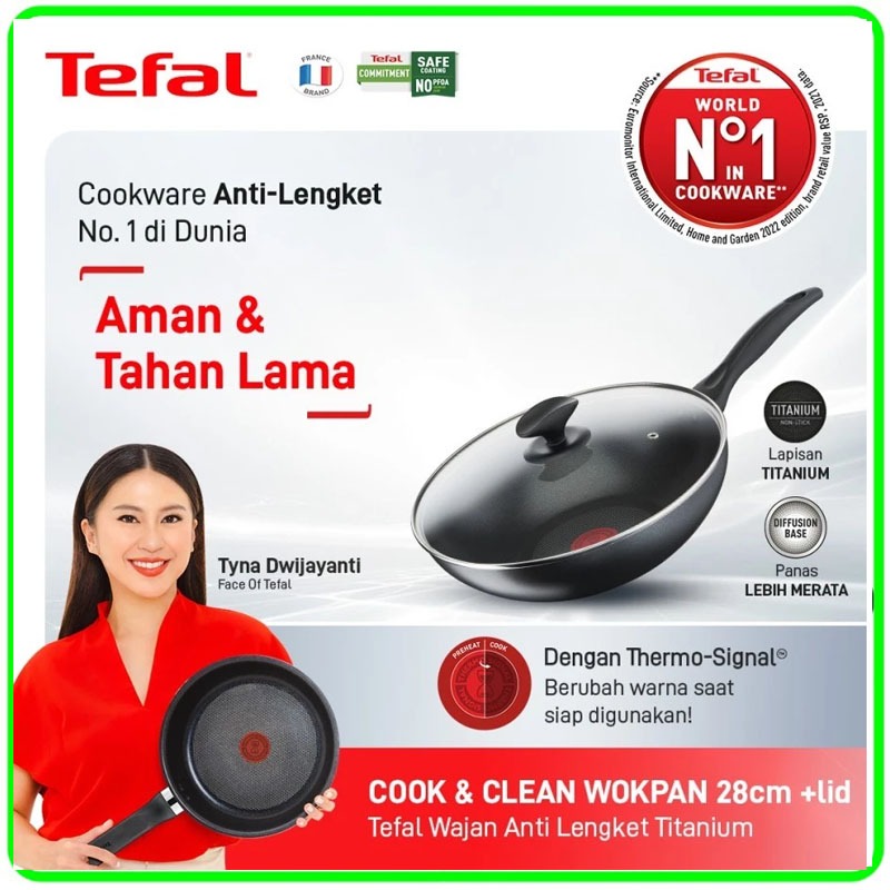 Jual WAJAN ANTI LENGKET TEFAL COOK & CLEAN SERIES WOK PAN SUPER PREMIUM 28 CM - 28 CM + LID ...