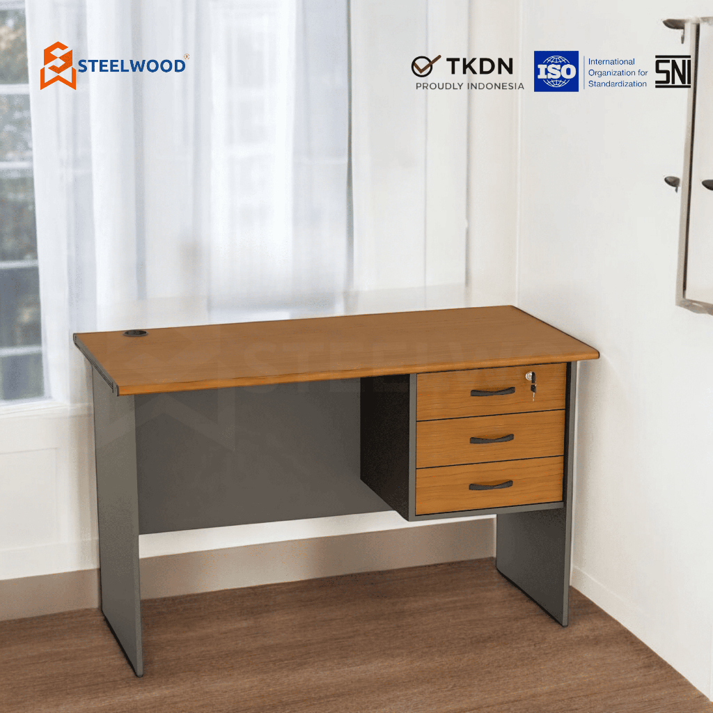 Jual STEELWOOD || VIP MV 301 - MEJA KAYU KANTOR 1/2 BIRO 3 LACI/MEJA ...
