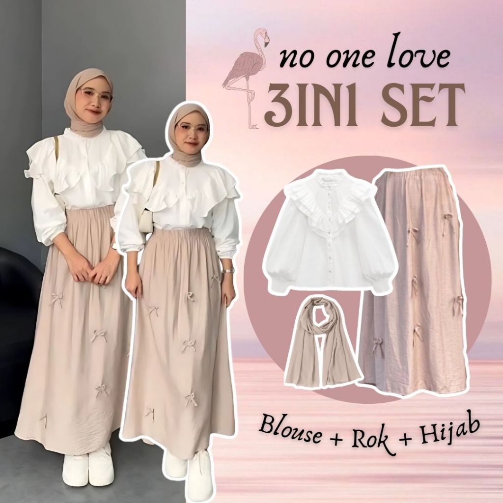 Jual One Set Hijab OOTD 3in1 Outfit Coquette Viral Blouse Rempel Rok ...