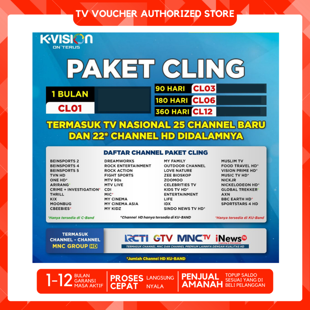Jual Voucher Paket Cling Kvision 1 3/6 Bulan K-VISION | Shopee Indonesia