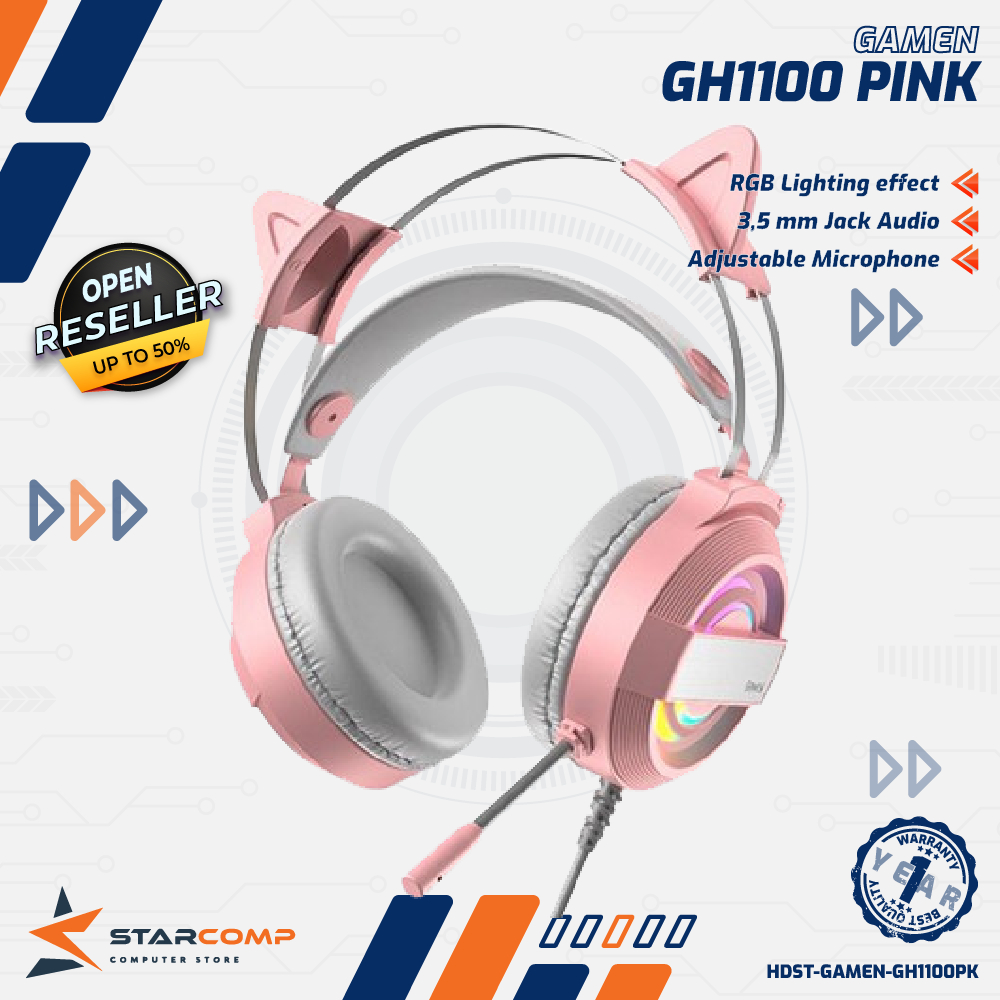 Jual GAMEN Headphone Gaming Cat Ear GH1100 Pink LED RGB Lighting ...