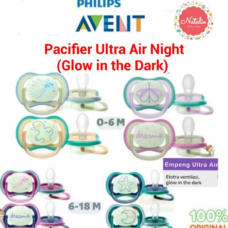 Jual PHILIPS AVENT Empeng Ultra Air Night Glow in the dark 0-6m/6-18m 2 ...