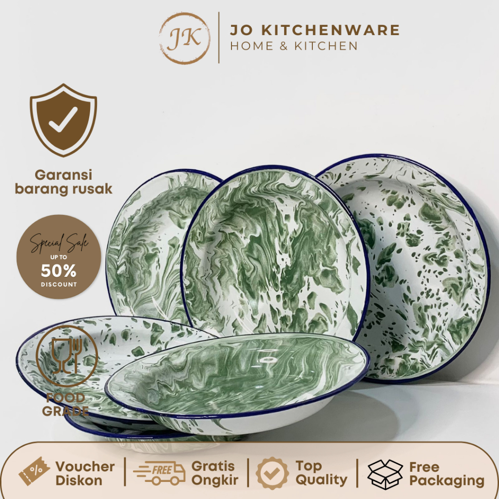 Jual Piring enamel (SET 6 PCS) jadul blirik dimeter 16-18-20-22cm ...