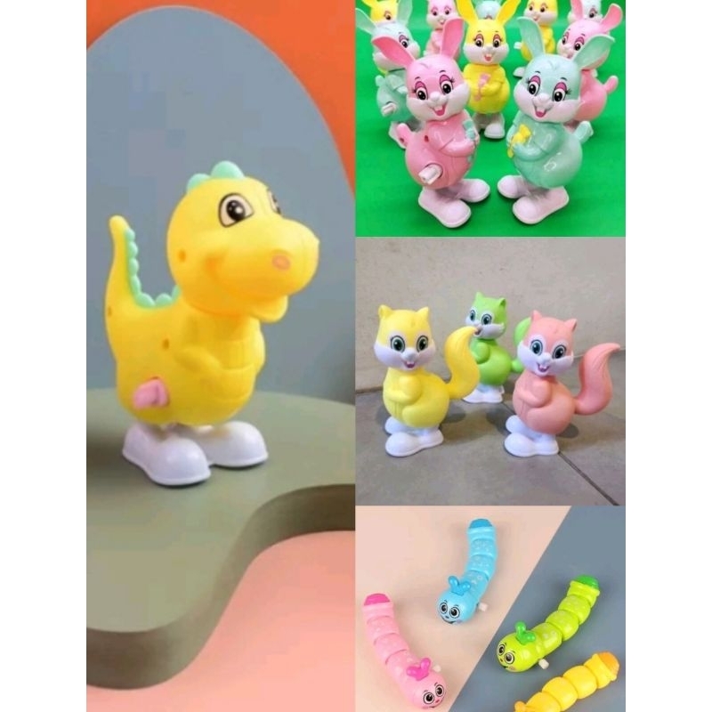 Jual mainan putar dinosaurus ulat kelinci tupai berjalan mainan anak ...