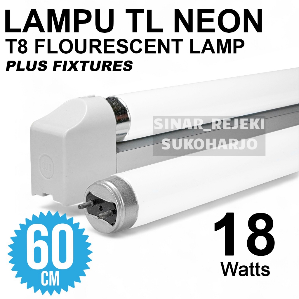 Jual Lampu TL Neon Tube T8 Flourescent 18 Watt 60 cm Plus Fixtures ...