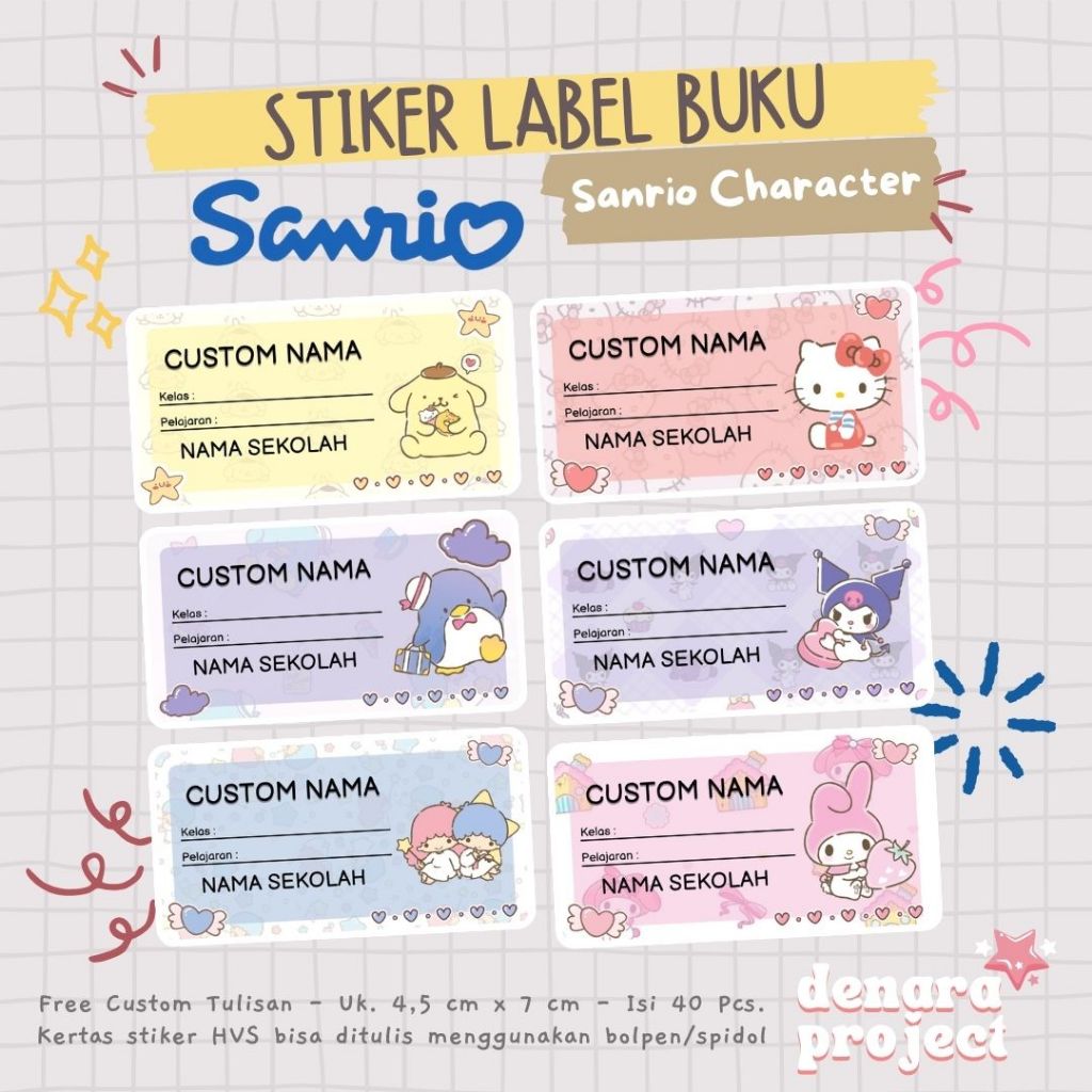 Jual 40 Pcs Stiker Label Nama Buku Sanrio Family - Stiker Nama - Stiker ...