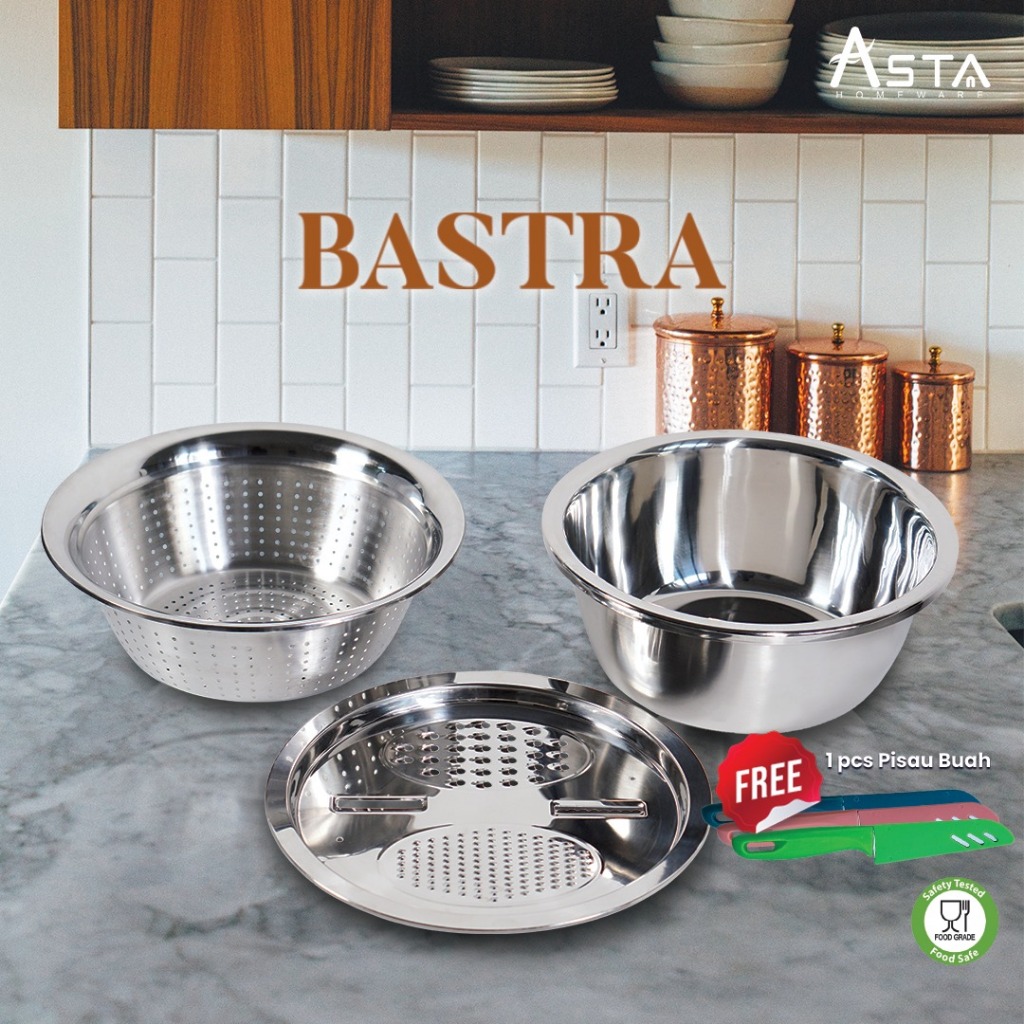 Jual Asta Baskom Stainless Steel Set Parutan Saringan Serbaguna Lebih ...