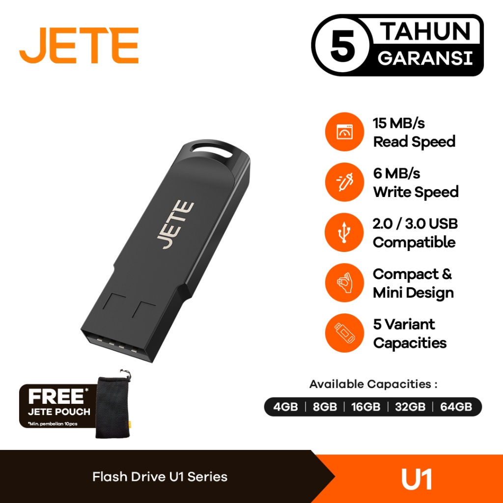 Jual Flashdisk 4GB 8GB 16GB 32GB 64GB USB 2.0 JETE U1 - Garansi 5th | Shopee Indonesia