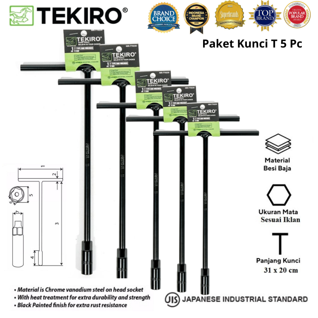 Jual Tekiro T Type Socket Wrench 5 Pc / Kunci Sok Soket T Set 5 Pc 8 10 12 13 14 Mm | Shopee ...