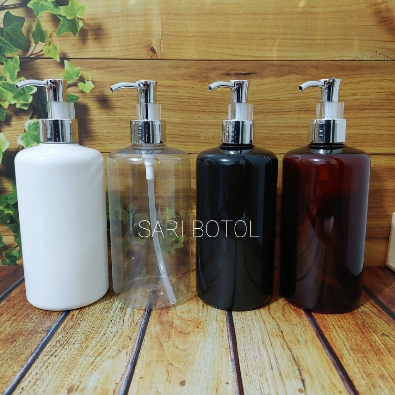 Jual BOTOL 500ML HITAM PUTIH CLEAR AMBER TUTUP PUMP CLIP OIL LUXURY ...