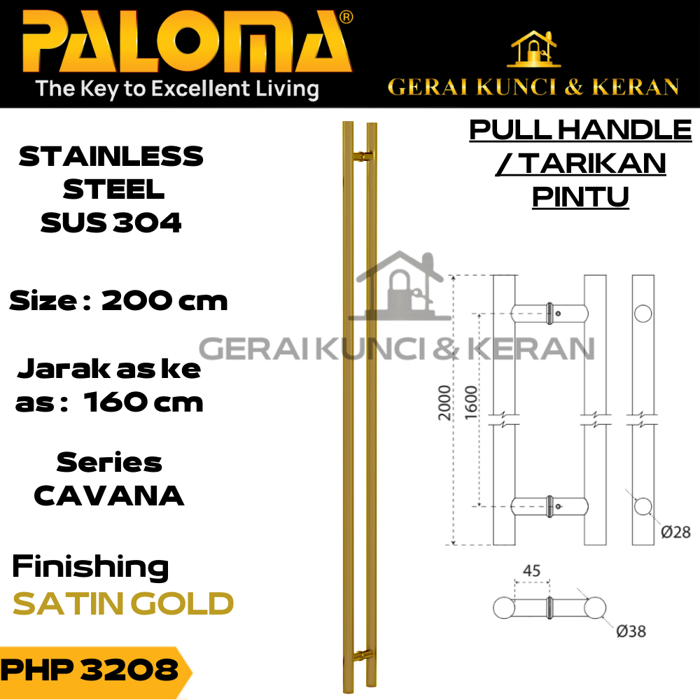 Jual Paloma PHP 3208 Pull Handle Tarikan Gagang Pintu Cavana 2000 MM ...