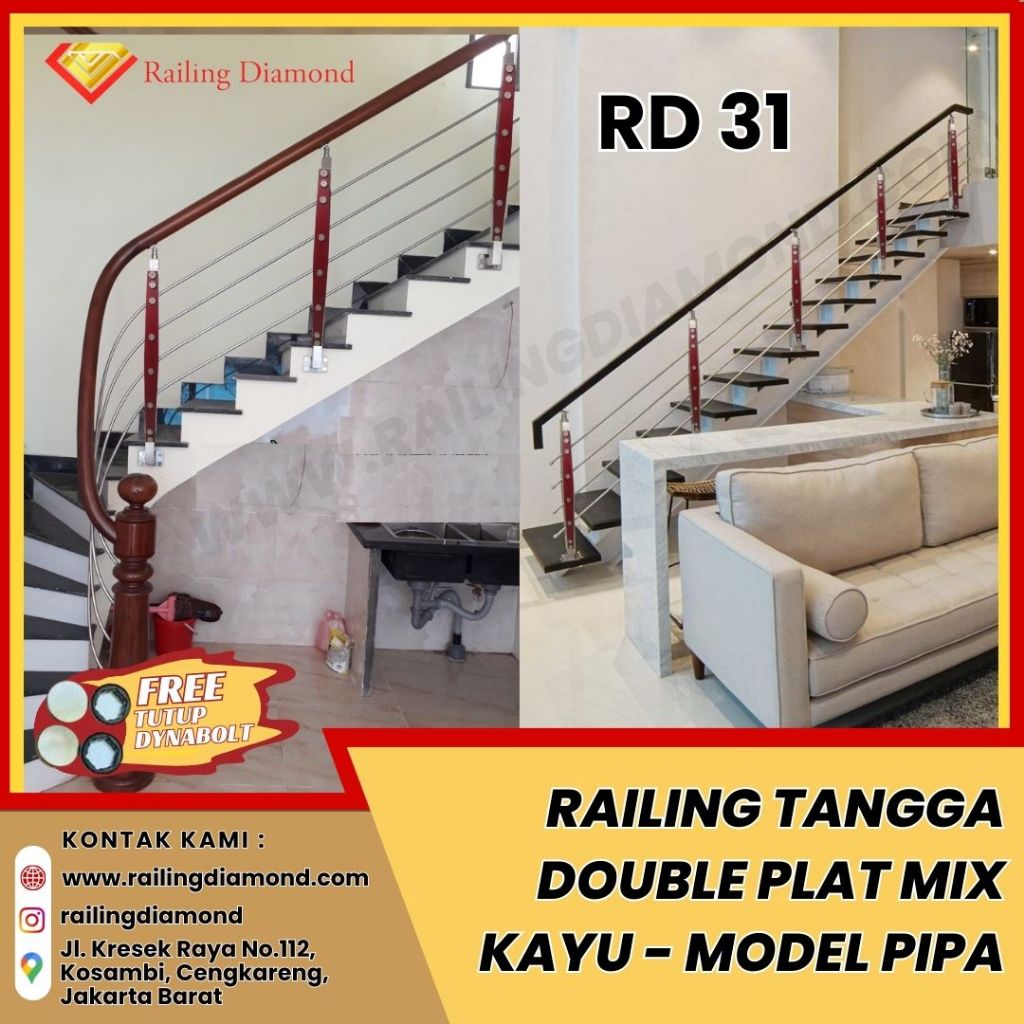 Jual Tiang Railing Tangga Stainless + Kayu RD 31 | Shopee Indonesia