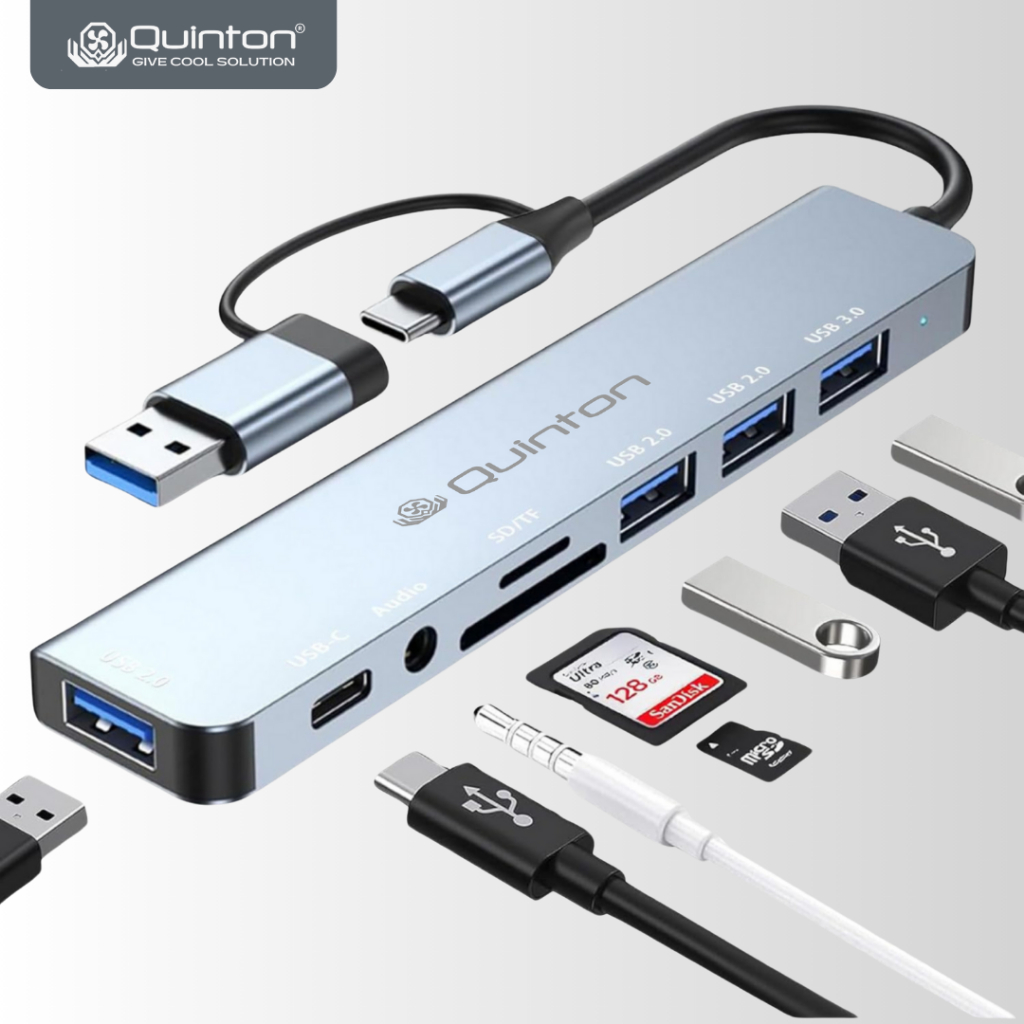 Jual Quinton USB Type C Hub aluminium 8 in 1 USB3.0 2.0, SD TF CARD ...
