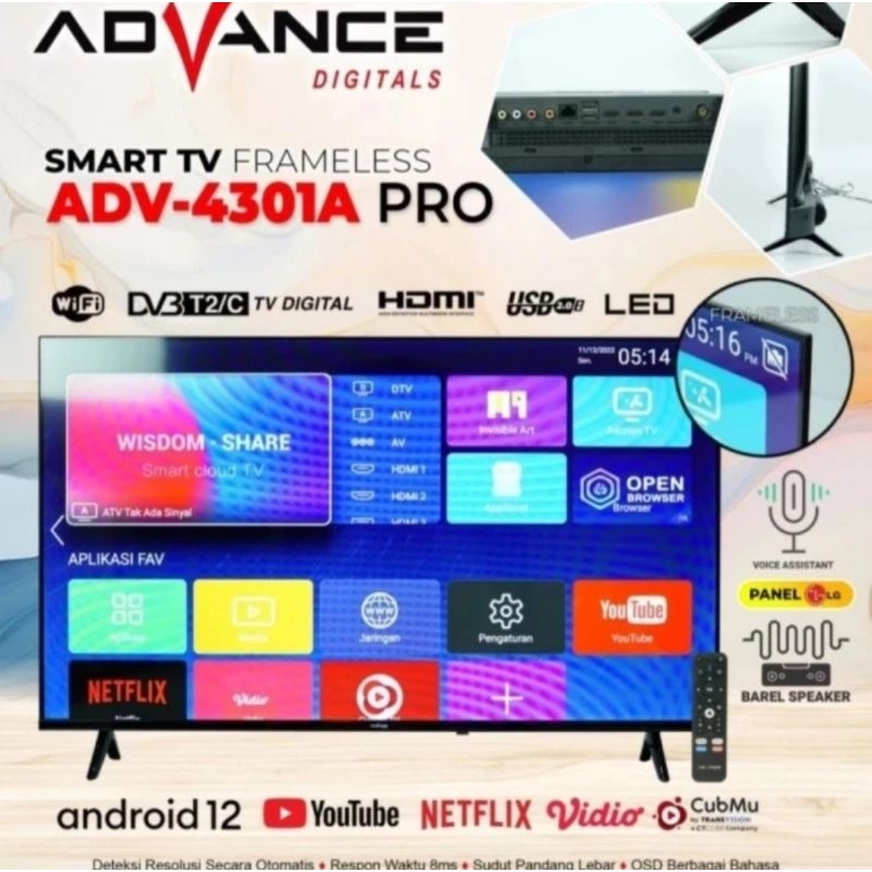 Jual ADVANCE TV LED 34 Inch ADV 4301A Pro Smart TV Digital | Shopee ...