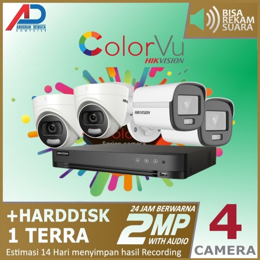 Jual PAKET CCTV HIKVISION 4 CAMERA COLORVU AUDIO 2MP FULL SETT | Shopee ...
