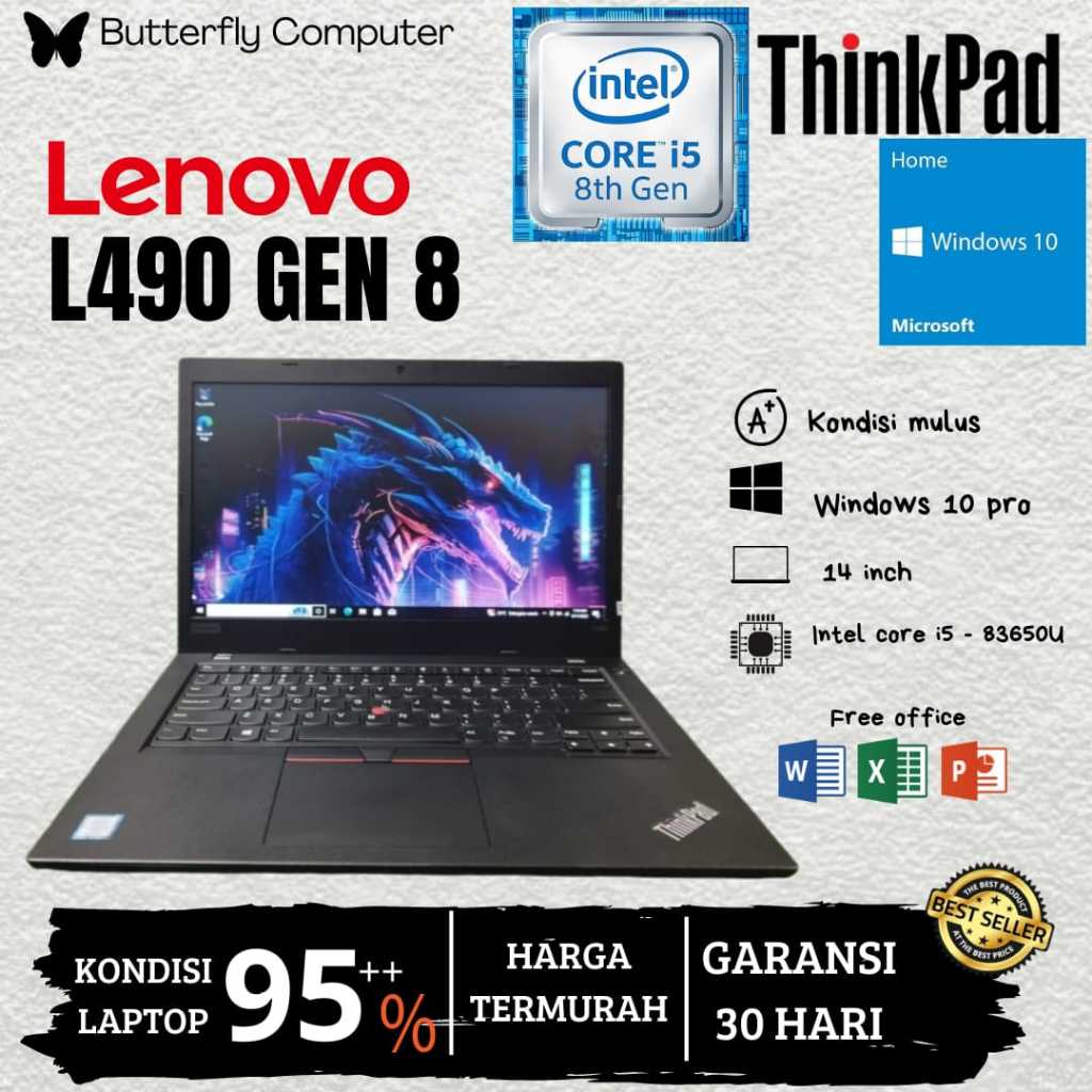 Jual Laptop lenovo thinkpad L490 i5 gen8 - ram 32GB - SSD 1TB| 14 inch ...